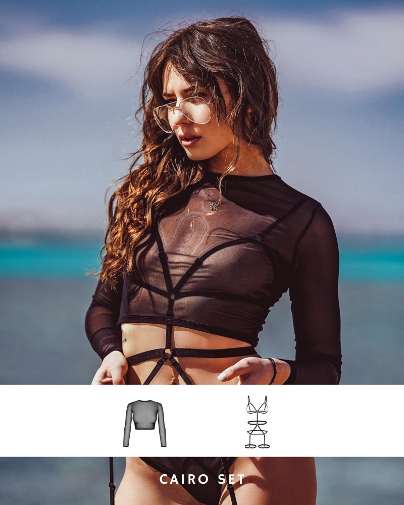 Komplet erotycznej bielizny Cairo - uprząż i top | Promees